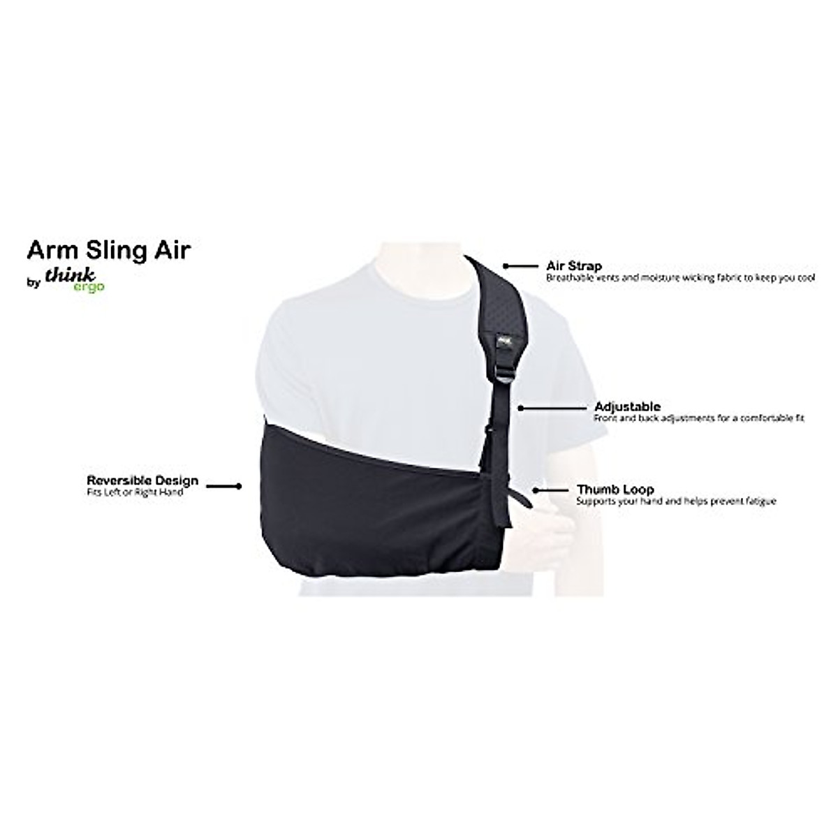 Think Ergo Arm Sling Air: Breathable Medical Sling with Padding on Strap. For Broken & Fractured Bones, Shoulder & Rotator Cuff Support