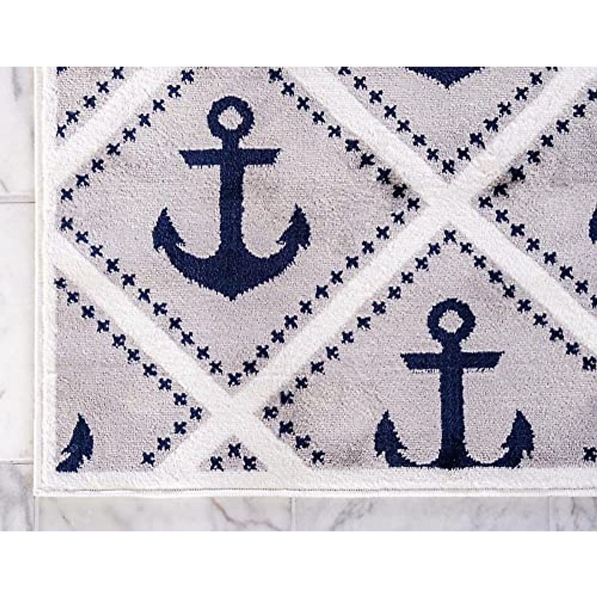 Unique Loom Metro Collection Modern Nautical Coastal Geometric Anchors Area Rug, for Kids, 5 ft x 8 ft, Light Gray/Ivory