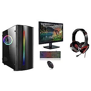 Palicomp Fast Gaming PC Bundle Quad core i5 16GB RAM 1TB GT730 19 Inch Monitor, Gaming Headphones, & RGB Gaming Keyboard with Mouse