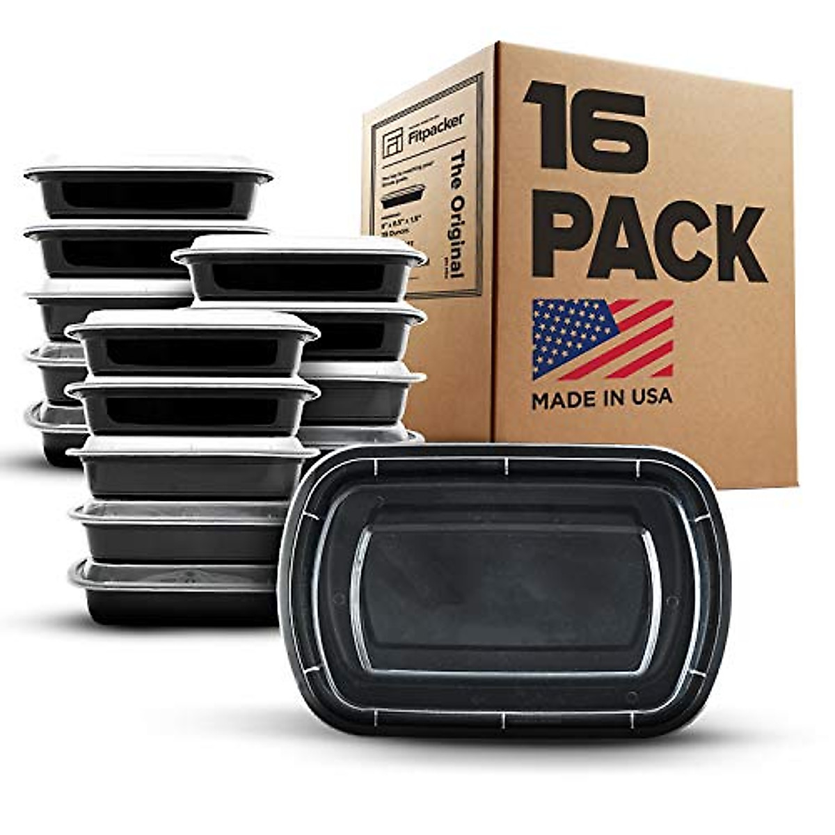 Fitpacker Meal Prep Containers - 28oz Portion Control Lunch Bento Box - Reusable Microwaveable (16 Pack - Version 2)