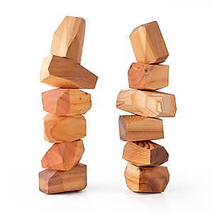 PERCHED Natural Pine Stacking Rocks, Large Wooden Blocks, Montessori Puzzle Game, Toddler Toys For Classroom, Wood Balancing Stones Set (12 Pc)