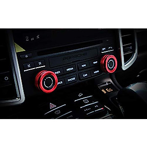 iJDMTOY 2pc Red Sports Aluminum AC Climate Control and Radio Volume Knob Ring Covers Compatible With Porsche 2014-up Macan, 2011-2018 Cayenne, 2010-2016 Panamera, 2012-2019 911