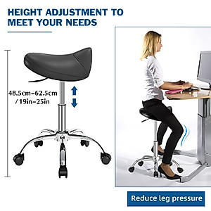 Ergonomic Saddle Stool/Professional Saddle Chair-Adjustable Stool with Wheels,Heavy-Duty Saddle Stool Rolling Chair for Clinic Dentist Spa Massage Salons Studio Tattoo