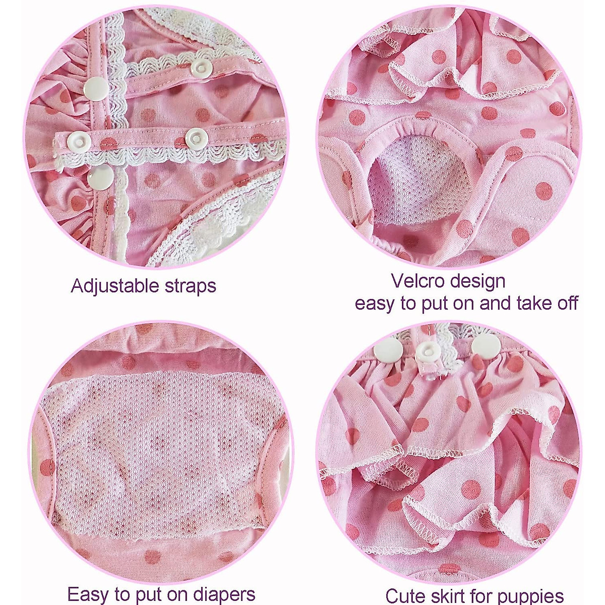 2 Pieces Washable Female Diapers with Suspender Comfort Reusable Doggy Diapers Reusable Puppy Sanitary Panties Dog Underwear Diaper for Small Girl Dogs in Period Heat (Pink&Purple, 3XL)