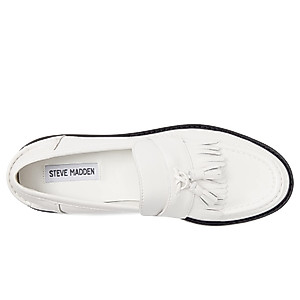 Steve Madden Women's Minka Loafer, White Leather, 7.5