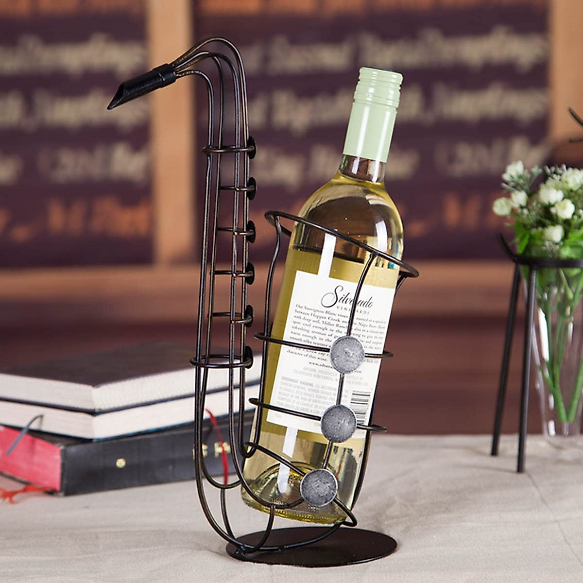 Tooarts Saxophone Free StandingTabletop Wine Racks, Creative Metal Wine Bottle Holder, Collectible Figurines Wine Shelf Gifts for Wine Lovers, Home Interior Kitchen Bar Decorations