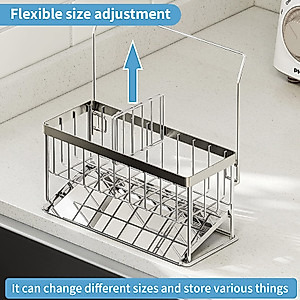 sink sponge holder,sink caddy kitchen sink organizer,Kitchen Sink Organizer with Auto Drain Pan,Stainless Steel 304 Dish Sponge Holder for Kitchen Sink Countertop Brush Soap Dispenser with Dish Towel