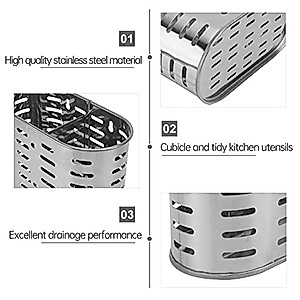 Cabilock Stainless Steel Utensil Holder Stainless Steel Kitchen Utensils Chopsticks Holder Drying Rack Basket Silverware Cutlery Organizer Rack for Countertop Utensil Drying Rack