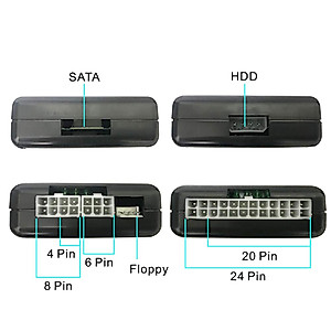 Optimal Shop 20/24 4/6/8 Pin Power Supply Tester for SATA,IDE,HDD,ATX,ITX,BYI Connectors-Black