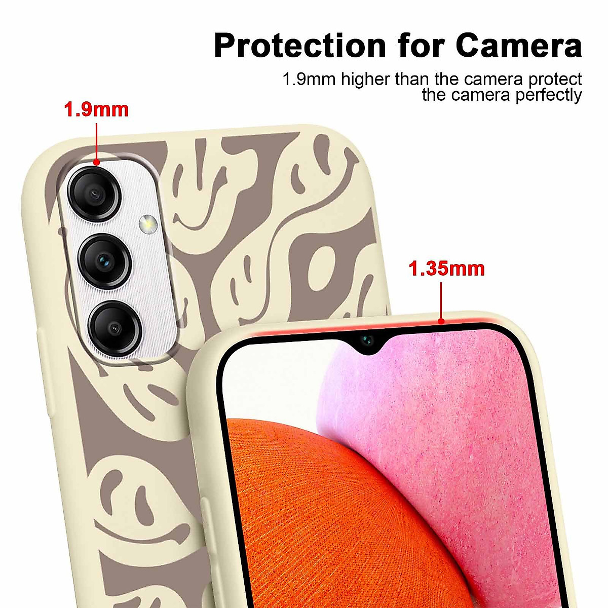 RUMDEY 2 Pack Happy Smile Face for Samsung Galaxy A14 5G 6.8" Phone Case,Aesthetic Cute Funny Design Cases Soft Silicone Slim TPU Shockproof Protective Bumper Cover for Women Men Girls-Kawaii Smiles