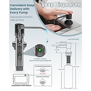 Casavilla Kitchen Faucet with Soap Dispenser, Single Handle Spring Kitchen Sink Faucets with Pull Down Sprayer and Deck Plate,Black Faucet for Camper Farmhouse RV Kitchen Sink,Dual Function Spray Head