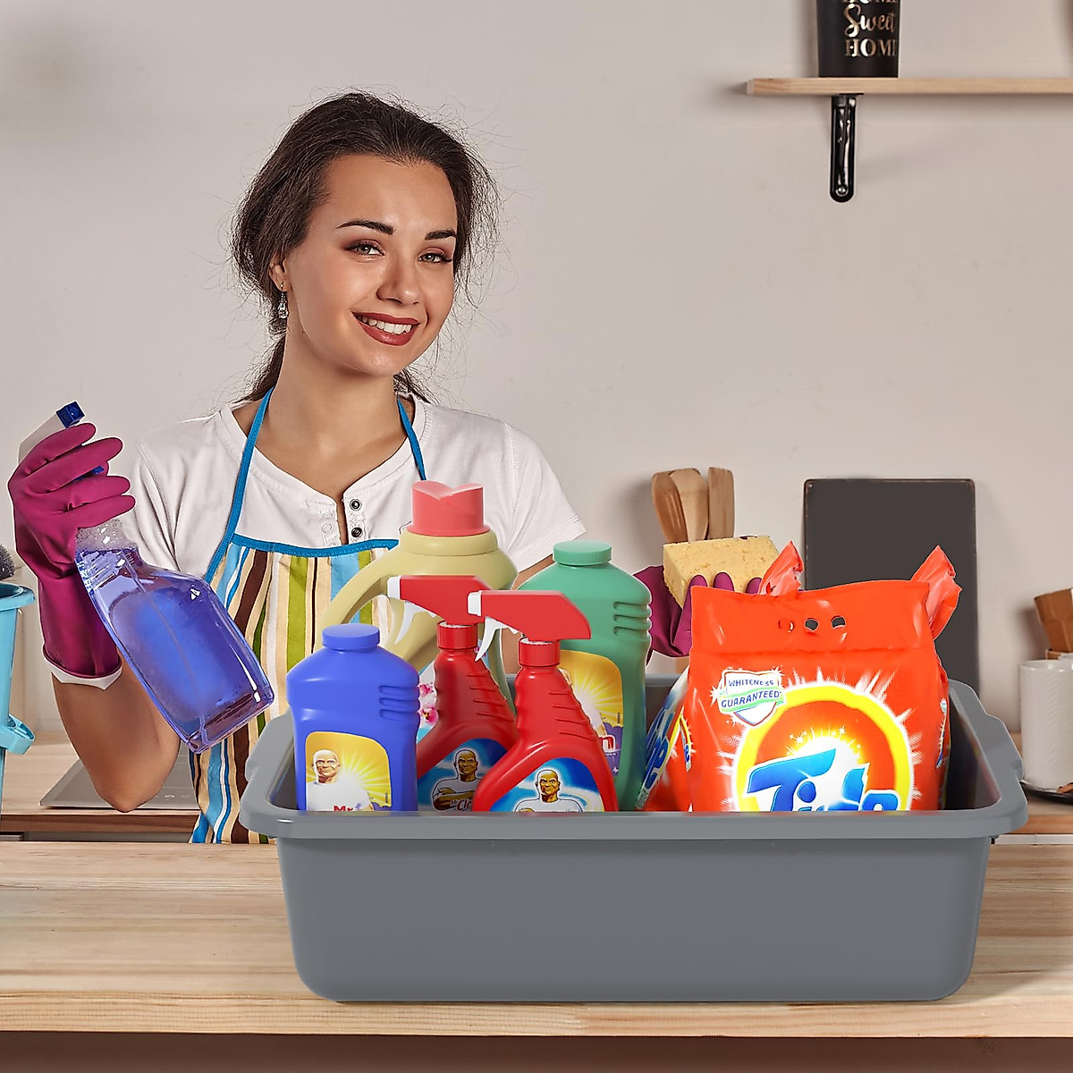 Ziglous 24 L Plastic Bus Box, Commercial Plastic Restaurant Bus Tubs, Gray, 4 Packs