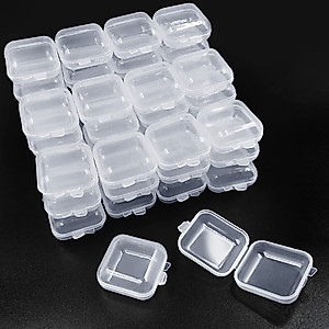 lyfLux 50 Packs Small Clear Plastic Storage Containers, Mixed Empty Mini, Case with Lids for Small Items and Other Craft Projects (1.37 x 1.37 x 0.7 Inches)