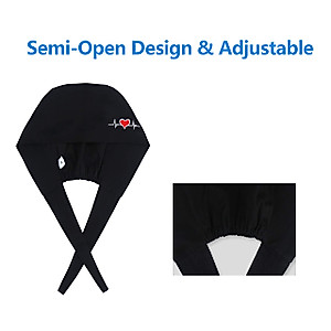 QBA Adjustable Working Cap with Button, Cotton Working Hat Sweatband, Elastic Bandage Tie Back Hats for Women & Men, One Size - Black with ECG