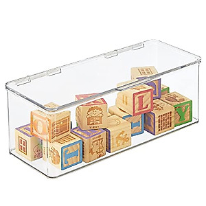 mDesign Plastic Stackable Tall Storage Bin Container Box with Hinged Lid for Kids Room, Play Room, Nursery for Organizing Toys, Games, Puzzles, Craft and School Supplies - 8 Pack - Clear