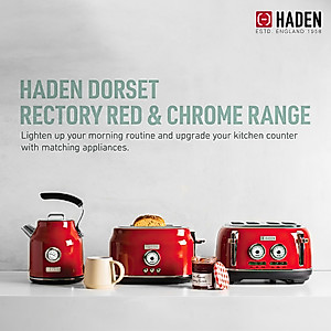 Haden Dorset 2 Slice Wide Slot Stainless Steel Toaster with Adjustable Browning Control & Non-Slip Feet, Rectory Red