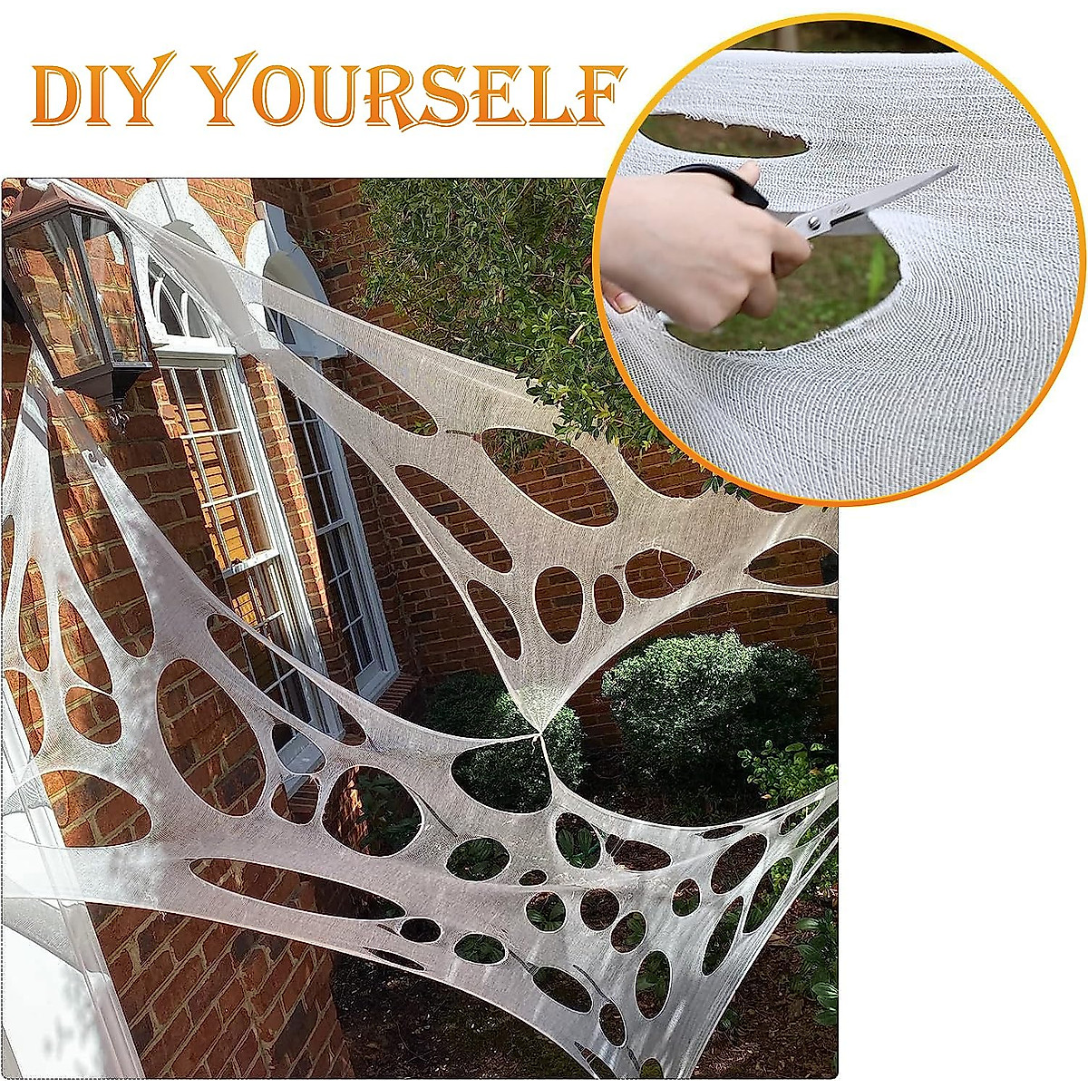 Giant Spider Web Halloween Decorations Outdoor, Stretchy 450 sqft Spooky Spider Web, Cut-Your-Own Flexible Spider Webbing for Halloween Party, Haunted House Outdoor Indoor