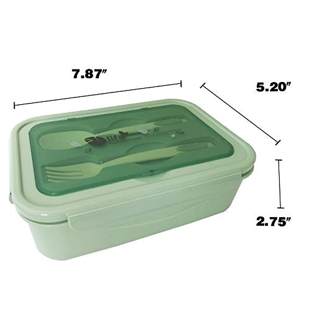 UPTRUST Bento Lunch container For Kids, Bento adult box With 3 Compartment. Leak-proof, Microwave safe, Dishwasher Safe, Freezer Safe,Meal Fruit Snack Packing Box(Spoon&Fork included) (Green)