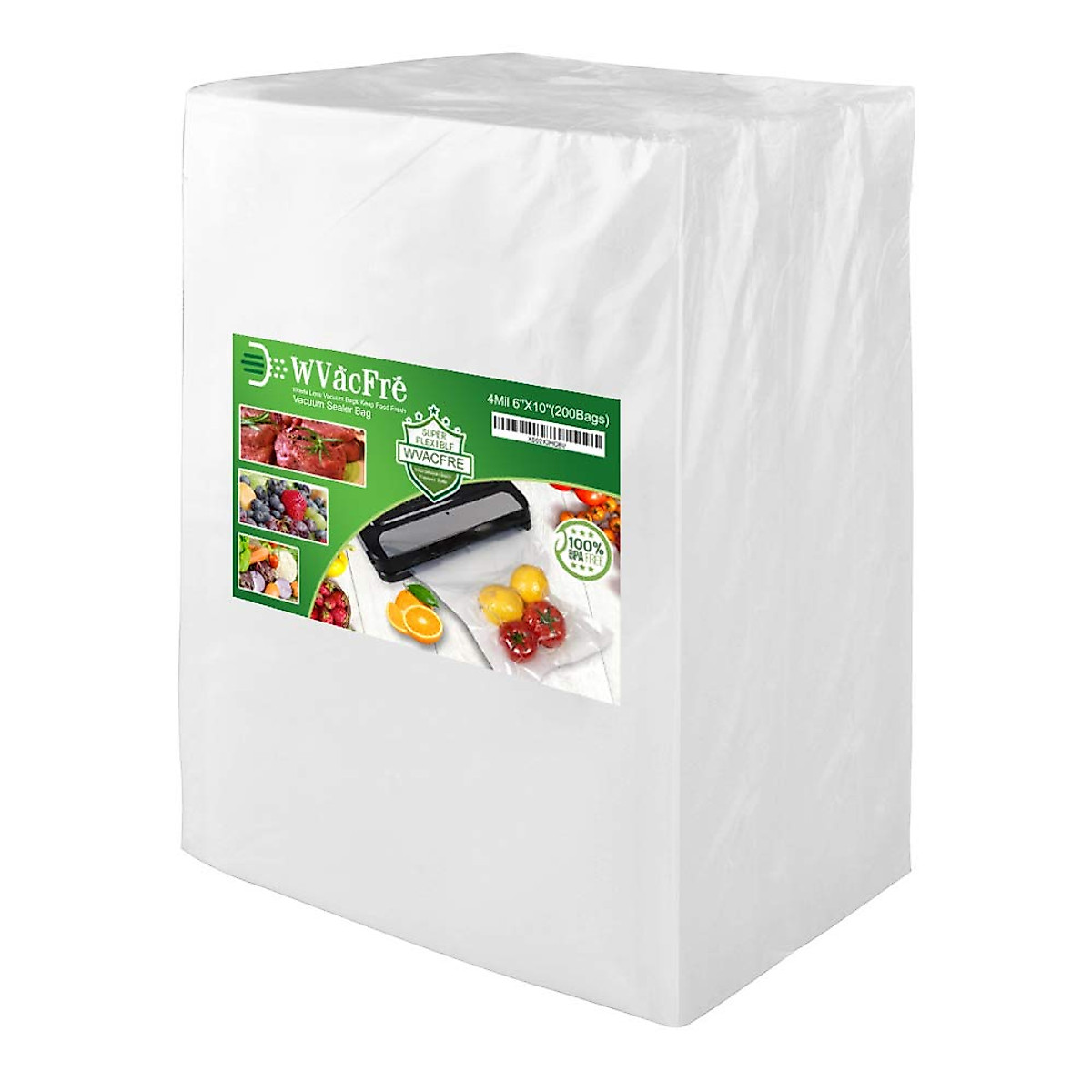 WVacFre 200 Pint Size 6x10Inch 4mil Food Vacuum Sealer Bags with Commercial Grade,BPA Free,Heavy Duty,Great for Food Vac Storage or Sous Vide Cooking