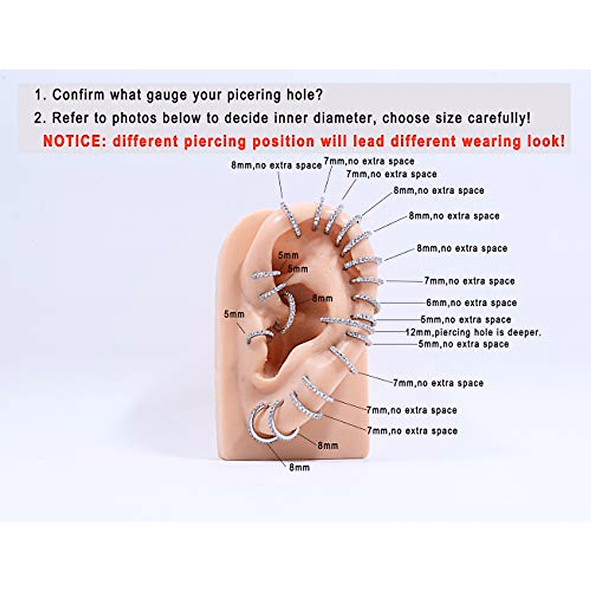 FANSING Small Tragus Hoops 16g Nose Rings Hoops 6mm Cartilage Earrings Hoop for Women 16 Gauge Pave Set Cubic Zirconia Tragus Daith Helix Lobe Rook Ear Piercing Jewelry