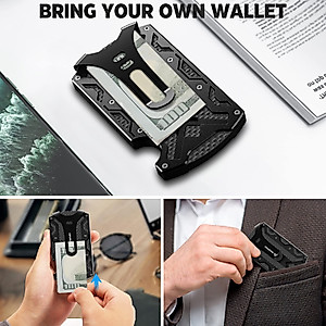 Wallet For Men - Slim Aluminum Metal Money Clip RFID Blocking, Holds up 15 Cards with Cash Clip. Ultra-Thin Minimalist Wallet, Black
