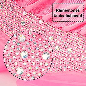 BELOS Women's Fashion Rhinestone Mesh Knit Slip On Sneaker Breathable Glitter Walking Shoes(Pink,9)