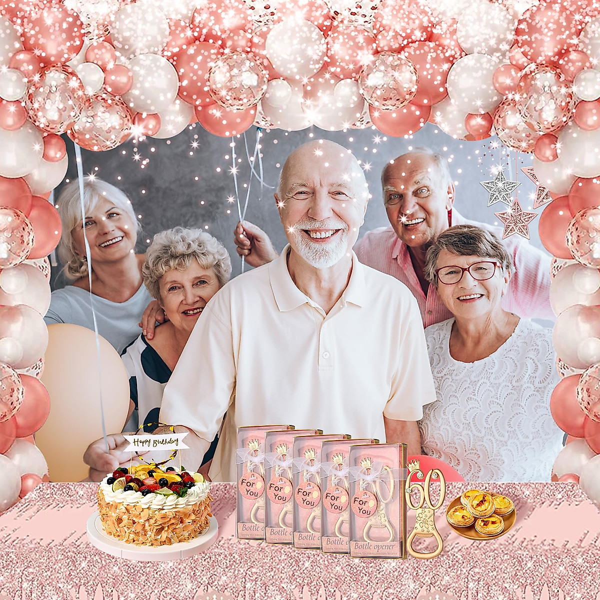 24 boxes of rose gold themed 60th birthday bottle openers favored for 60th golden wedding party gifts 60th birthday party souvenirs or party decorations (60th)