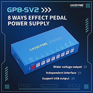 Ghost FIRE GP8-SV2 8-Output Pedal Power Supply+ 5V USB Output Fully Isolated Power Supply with Independent Short-Circuit Protection