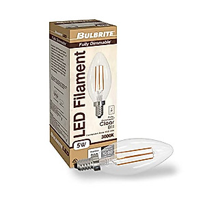Bulbrite Pack of (4) 5 Watt Dimmable Clear Filament B11 Candelabra (E12) LED Bulb - 500 Lumens, 3000K, and 80 CRI