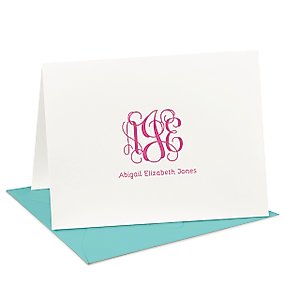Monogrammed Personalized Preppy Girls or Womens FOLDED NOTECARD Stationery, Custom Card and Envelope Set - VINE MONOGRAM FOLD