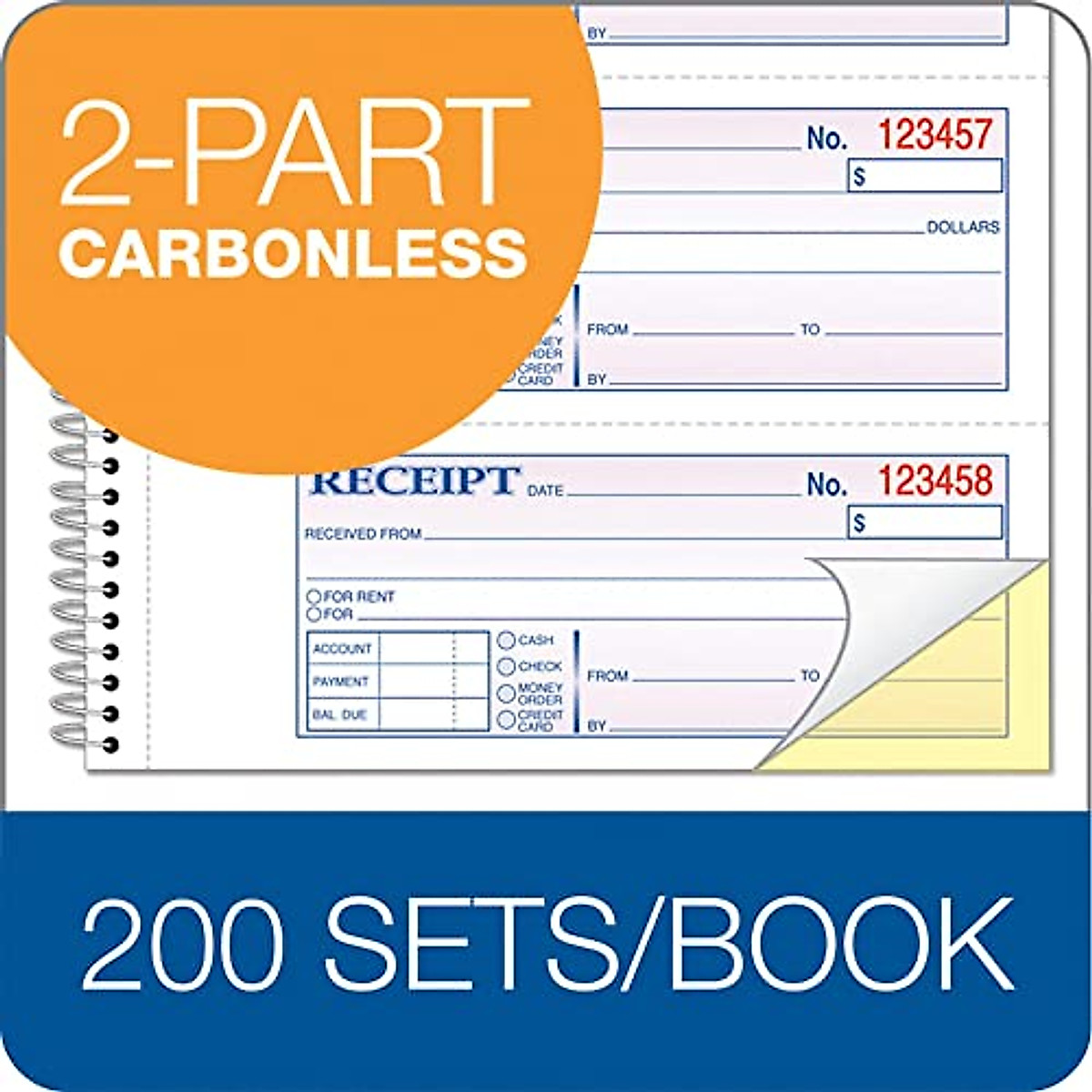 Adams(R) Carbonless 2-Part Spiral Money/Rent Receipt Book, 7 5/8in. x 11in., Book of 200 Sets, SC1182