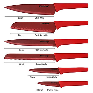 Zusisuy Red Professional Kitchen Knife Chef Set, Kitchen Knife Set Stainless Steel, Kitchen Knife Set Dishwasher Safe with Sheathes