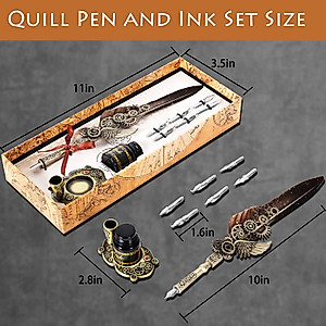 Feather Pen Set,Calligraphy Fountain Dip Feather Pen and Ink Set for Writing,Christmas Gift for Handwriting Lovers Birthday Gift,Luxury Vintage Signature Pen-Grey