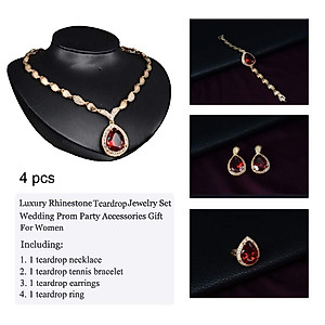 FUNOJOY Costume Red Crystal Jewelry Sets for Women Wedding Bridal Gold Plated Statement Necklace Earrings Set Prom Jewelry for Mother's Day Gift