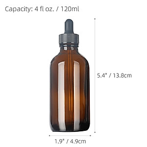 Magic Season Boston Round Glass Bottles (Amber/ 4 fl oz. with Droppers/ 2 Pcs)