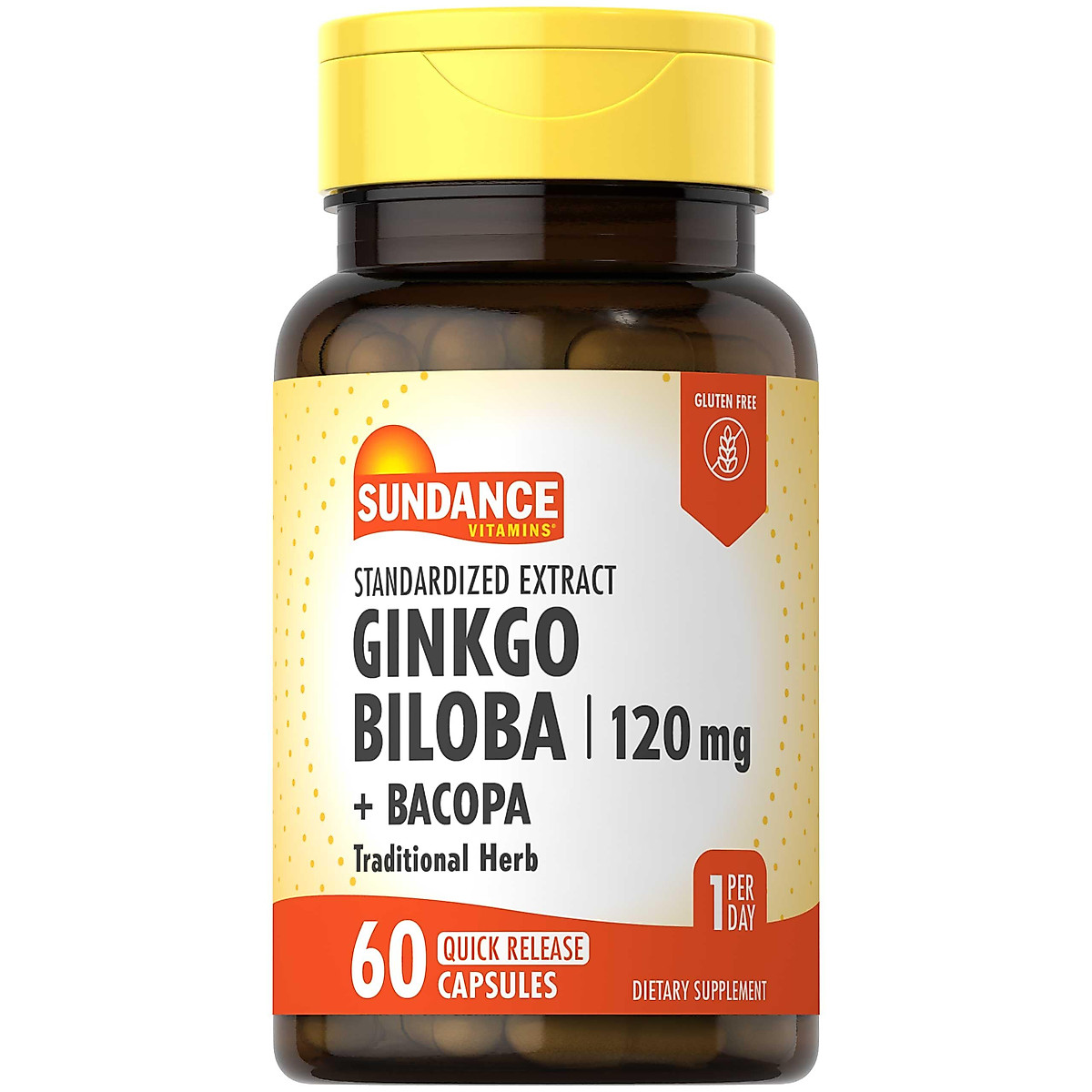 Sundance Ginkgo Biloba Capsules | 120mg | Standardized Extract with Bacopa | Gluten Free Traditional Herb Supplement