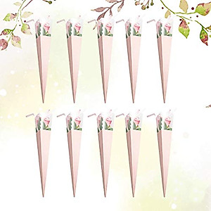 PRETYZOOM 10pcs Single Roses Flower Gift Box Cone Flower Bouquet Wrapping Paper Rose Packaging Bag DIY Flower Holder for Valentines Day Wedding Birthday Gift Without Flower (Pink)