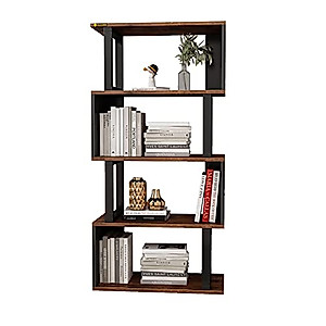 MIN WIN 5-Tier Open Storage Display Shelf,50.2" Tall Storage Wooden Bookshelf and Bookcase,Modern S-Shaped Bookshelves,Freestanding Decorative Storage Shelves with Metal Frame for Living Room
