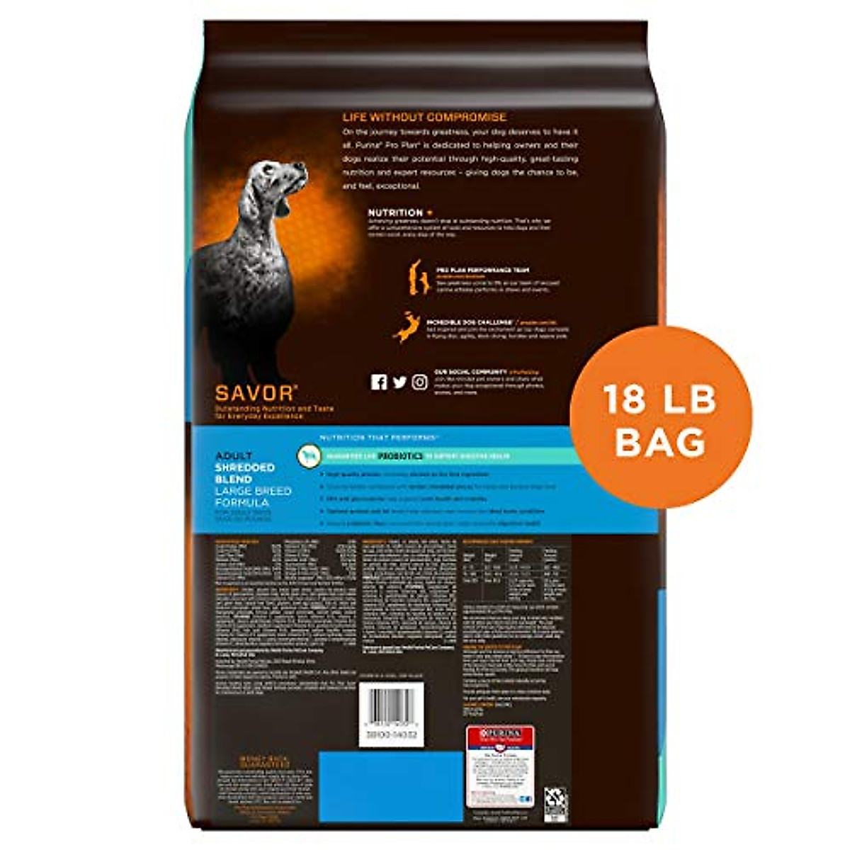 Purina Pro Plan With Probiotics Large Breed Dry Dog Food, Shredded Blend Chicken & Rice Formula - 18 lb. Bag