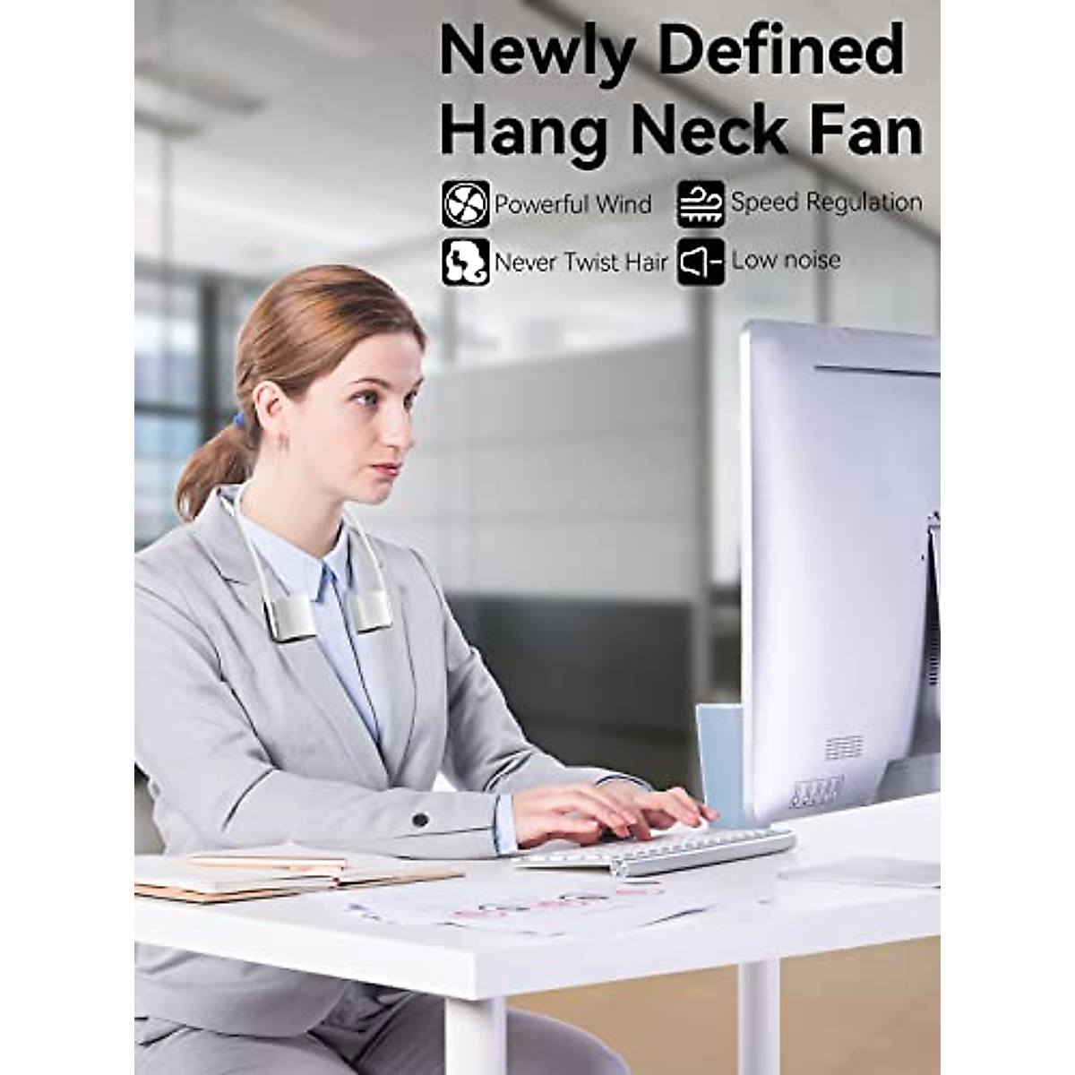 KARTPIX Portable Strong Wind Neck Fan with Ultra Quiet 360° Adjustable Rotation 3 Speeds Rechargeable Neck Fan Hands-Free Foldable for Indoor Outdoor scenes Activities (White)