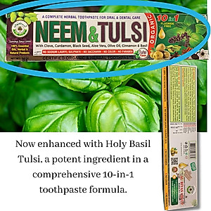 Pack of 4 - Organic Neem 10 in 1 Fluoride Free Toothpaste - Neem, Clove, Black Seed, Cardamon, Aloe Vera, Tea Tree Oil, Miswak, Clove - Herbal Blend - 7.05 oz