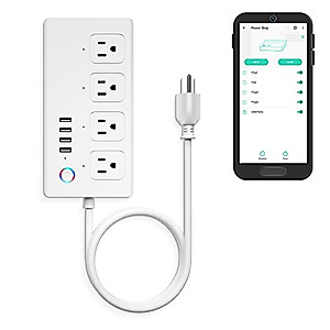 Smart Power Strip, YoLink 1/4 Mile World's Longest Range Power Strip Compatible with Alexa Google IFTTT, Surge Protector Plugs 4 USB Charging Ports + 4 AC Plugs for Multi Outlets - YoLink Hub Required
