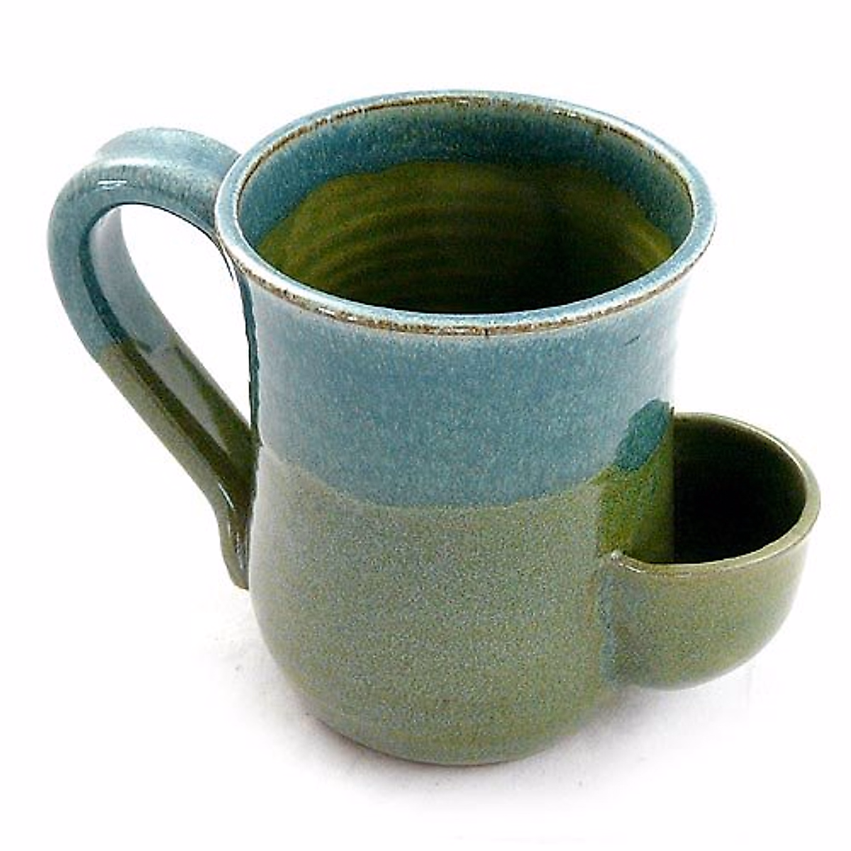 Modern Artisans Tea Mug - Hand-Sculpted Stoneware with Tea Bag Holder, 16 oz, Blue/Green