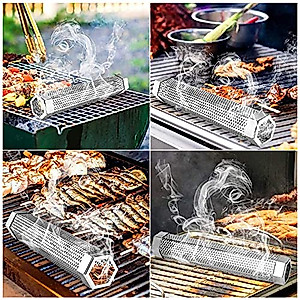 Loveerct Pellet Smoker Tube 12in Stainless Steel BBQ Smoke Tube for Hot or Cold Smoking 5 Hours of Billowing smoke,Stainless Steel Pellet Smoker Tube for All Grill or Smoker