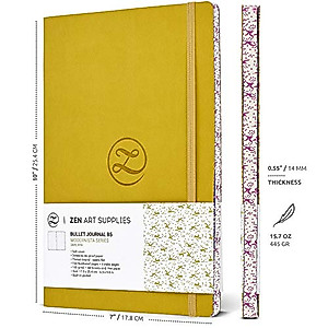 ZenART Faux Leather Dotted Journal - B5 Sized, 7 x 10-inch, Notebook with Vibrant Colors, Japanese Edge Motif - Lay Flat, with Grid for Journaling