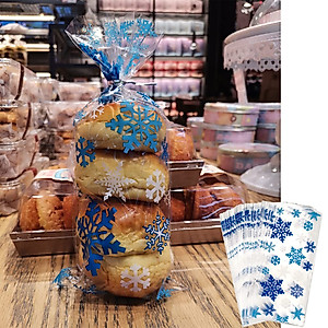 SaktopDeco 100 PCS Christmas Snowflake Cellophane Bags Gift Bags Candy Cookie Bakery Bags with Twist Ties for Christmas Party Snowflakes Birthday Supplies