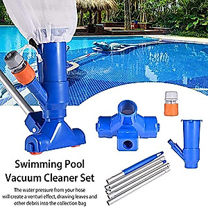 LAOTANG Portable Swimming Pool Jet Vacuum Cleaner Underwater with 5 Section Pole and Mesh Bag,Pool Mini Jet Suction Head for Above Ground Pool Spas Hot Tub Ponds Fountains Attach to Garden Hose, Blue