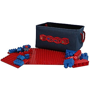 Toy Storage Basket Bin for Organizing Baby, Kids, Dog Toys, Children Books. Denim Canvas Box Organizer w/Attractive Red Patch for Playroom, Nursery …