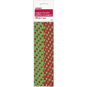 Red & Green Polka Dot Christmas Paper Straws, 10ct