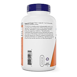Now Foods L-Tyrosine 500mg, 300 Capsules - Non GMO - Supports Mental Alertness - 500 mg Caps - Free Form Supplement